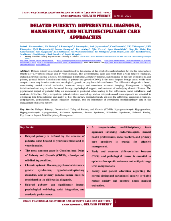 (PDF) Delayed Puberty Differential Diagnosis, Management, and ...
