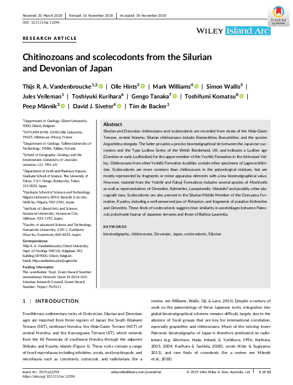 (PDF) Chitinozoans and scolecodonts from the Silurian and Devonian of Japan