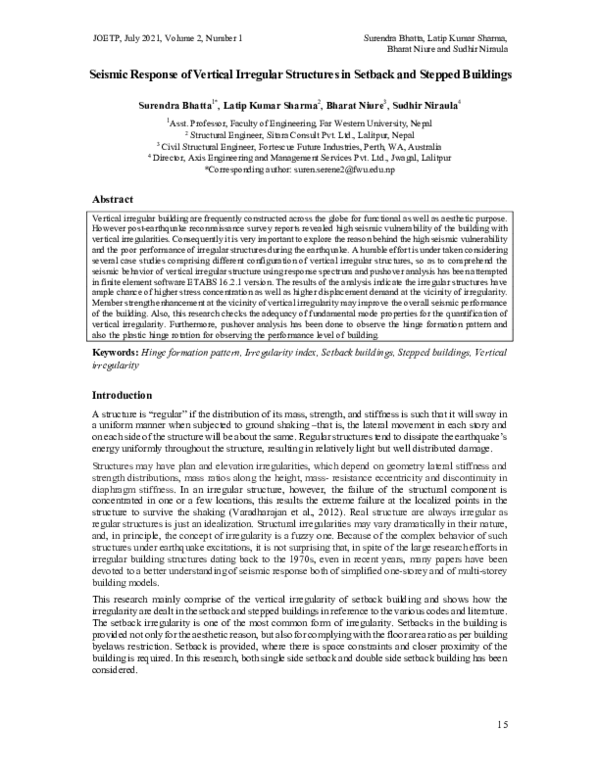 (PDF) Seismic Response of Vertical Irregular Structures in Setback and Stepped Buildings