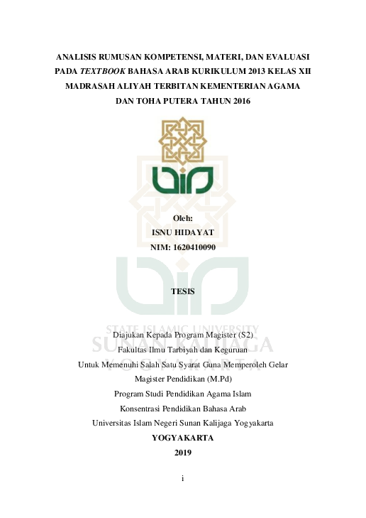(PDF) Analisis Rumusan Kompetensi, Materi, Dan Evaluasi Pada Textbook Bahasa Arab Kurikulum 2013 ...