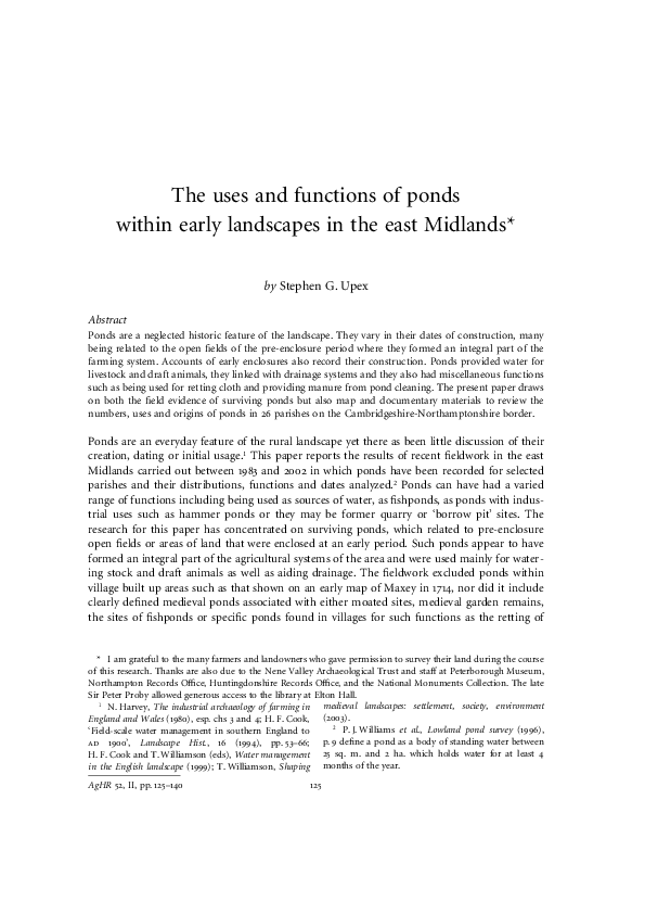 (PDF) The Uses and Functions of Ponds within Early Landscapes in the ...