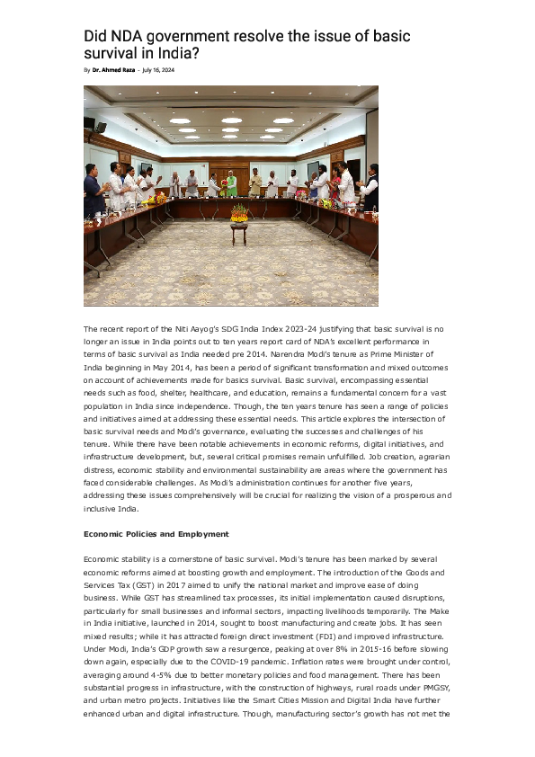 (PDF) Did NDA government resolve the issue of basic survival in India