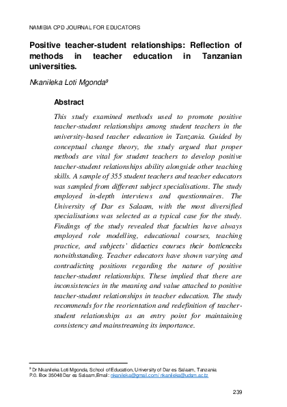 (PDF) Positive teacher-student relationships