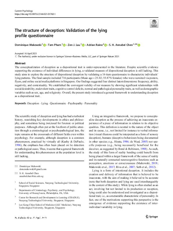 (PDF) The Structure of Deception: Validation of the Lying Profile ...