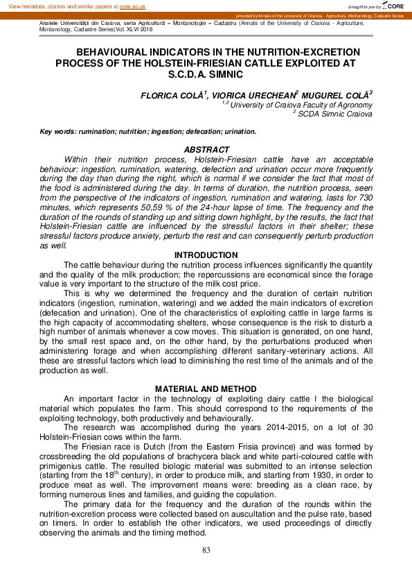 (PDF) Behavioural Indicators in the Nutrition-Excretion Process of the ...