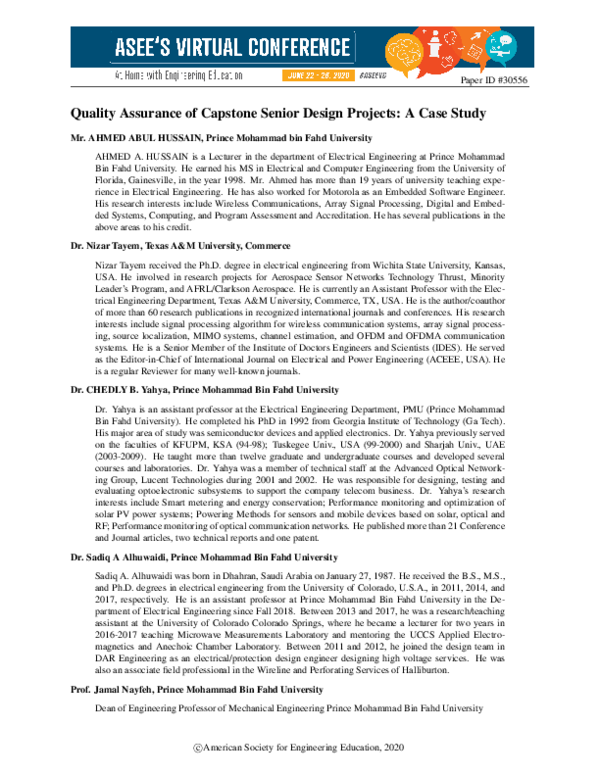 (PDF) Quality Assurance of Capstone Senior Design Projects: A Case Study