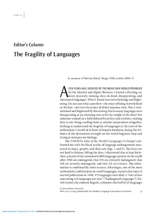 (PDF) Editor’s Column—The Fragility of Languages