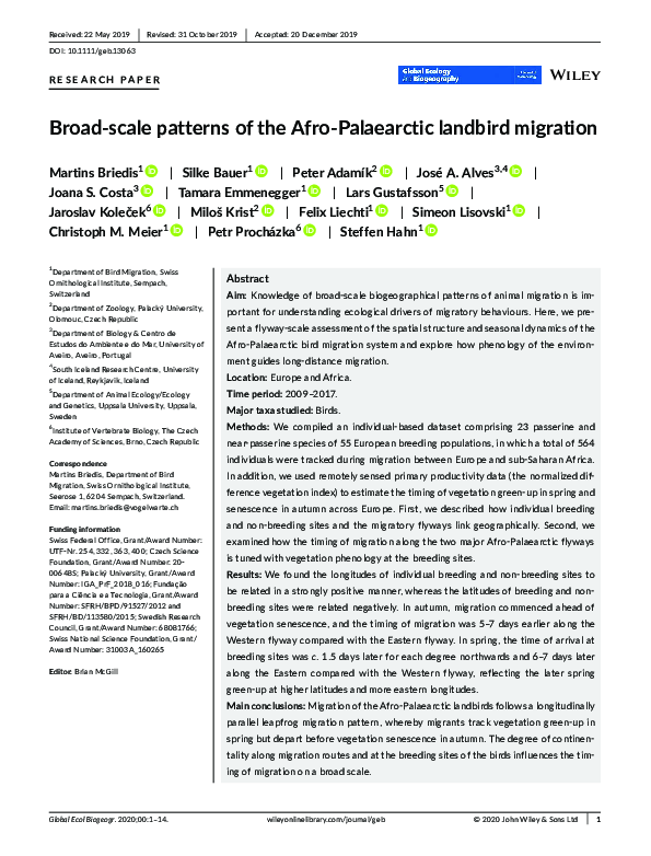 (PDF) Broad‐scale patterns of the Afro‐Palaearctic landbird migration