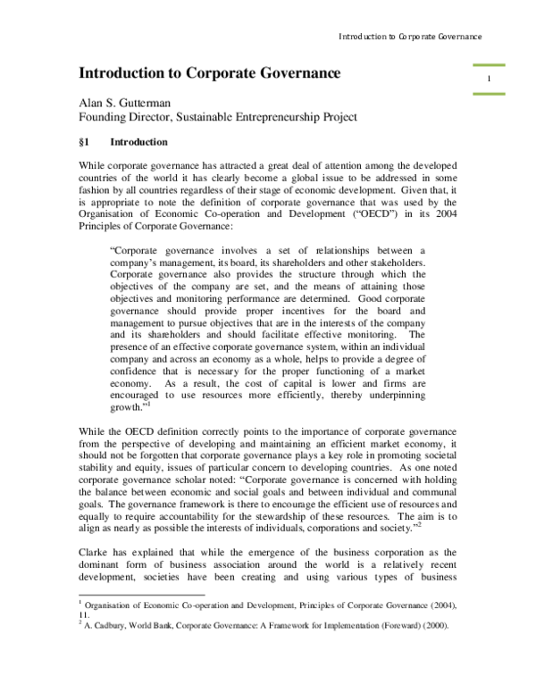 (PDF) Introduction to Corporate Governance