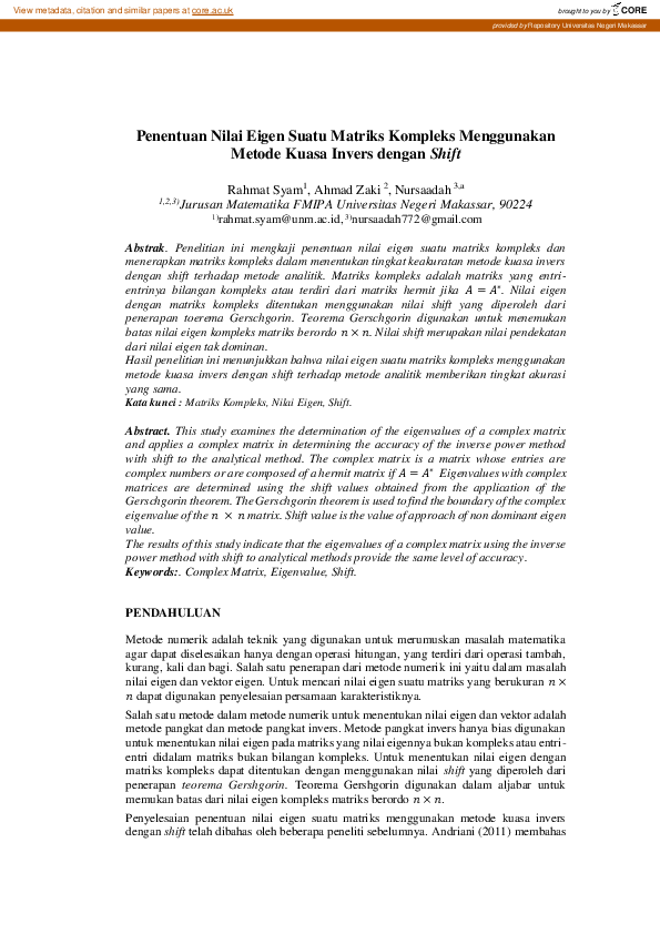 (PDF) Penentuan Nilai Eigen Suatu Matriks Kompleks Menggunakan Metode ...