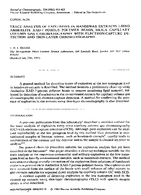 (PDF) Trace analysis of explosives in handswab extracts using Amberlite ...