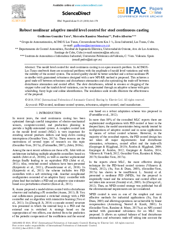 (PDF) Robust nonlinear adaptive mould level control for steel ...