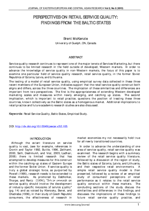 (PDF) Perspectives on Retail Service Quality: Findings From the Baltic ...
