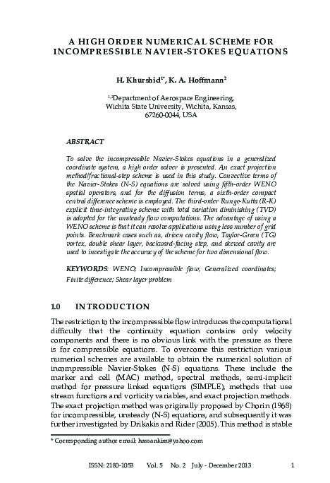 (PDF) A High Order Numerical Scheme for Incompressible Navier-Stokes ...