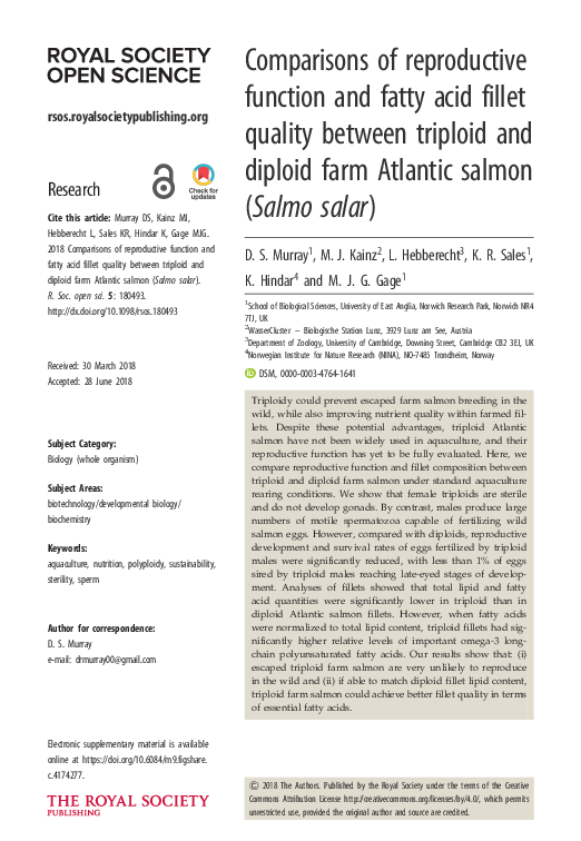 (PDF) Comparisons of reproductive function and fatty acid fillet ...