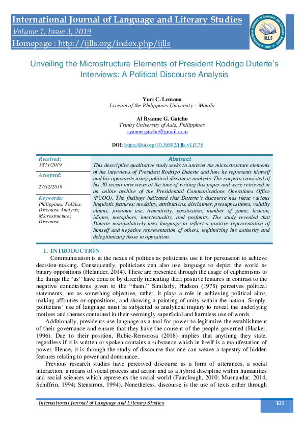 (PDF) Unveiling the Microstructure Elements of President Rodrigo ...