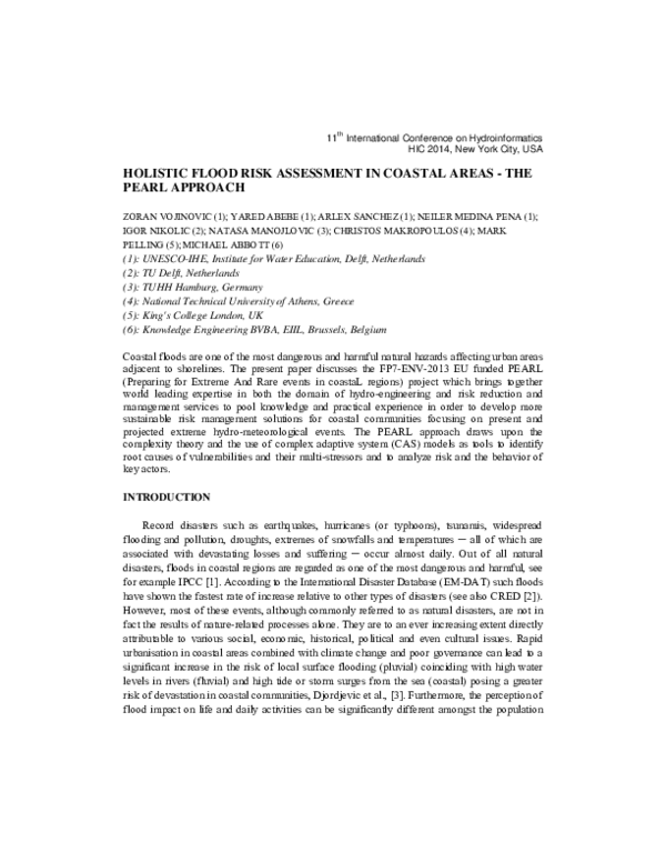 (PDF) Holistic Flood Risk Assessment in Coastal Areas-The Pearl Approach