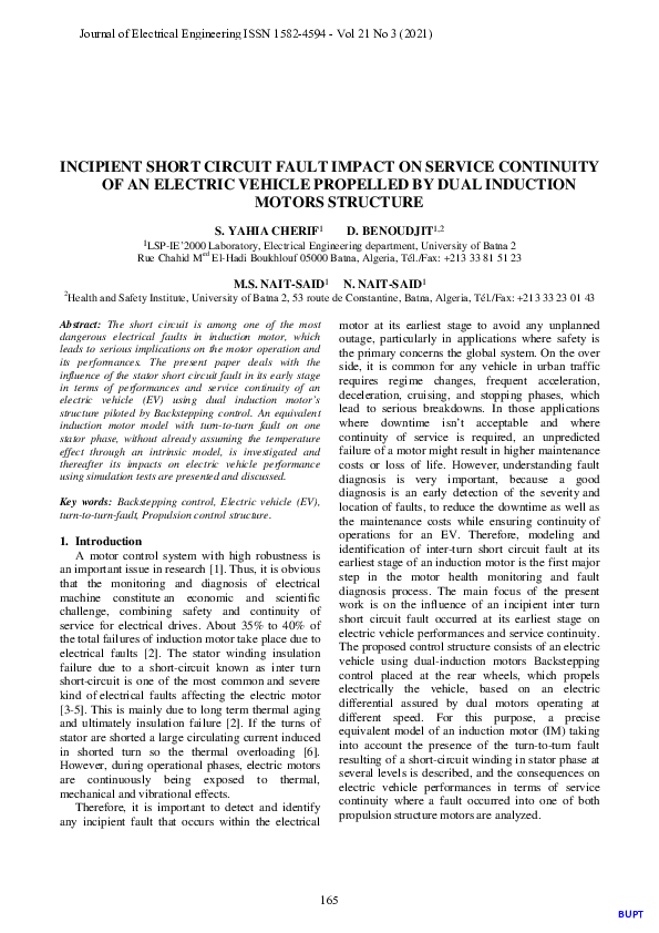 (PDF) Incipient short circuit fault impact on service continuity of an ...
