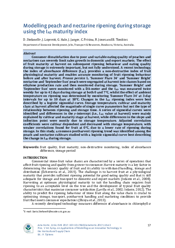 (PDF) Modelling peach and nectarine ripening during storage using the ...
