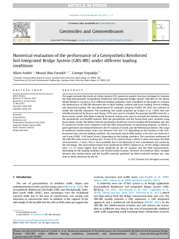 (PDF) Numerical evaluation of the performance of a Geosynthetic ...