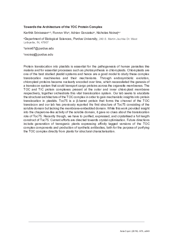 (PDF) Towards the architecture of the TOC protein complex