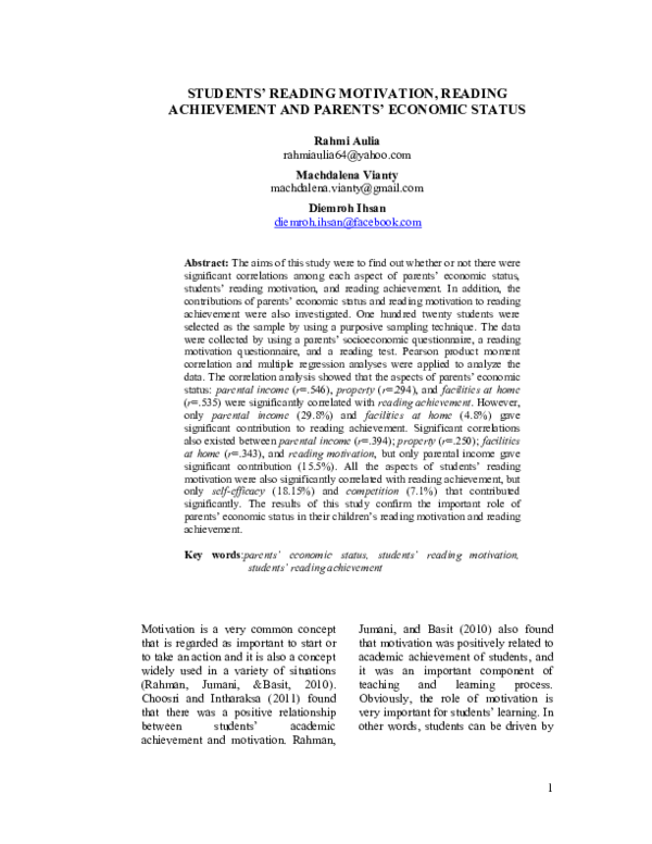(PDF) Students’ Reading Motivation, Reading Achievement and Parents ...