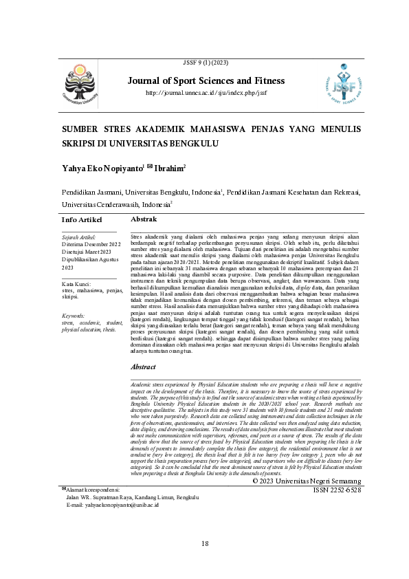 (PDF) Sumber Stres Akademik Mahasiswa Penjas Yang Menulis Skripsi DI ...