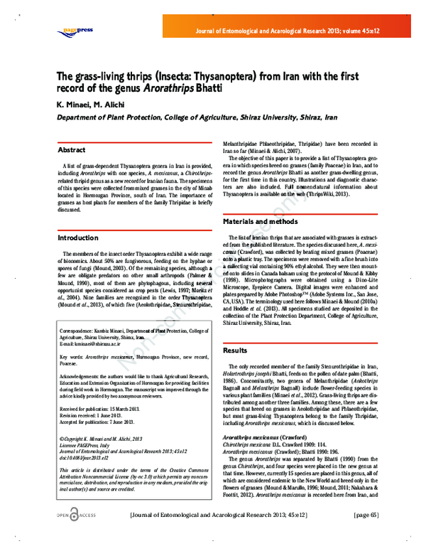 (PDF) The grass-living thrips (Insecta: Thysanoptera) from Iran with ...