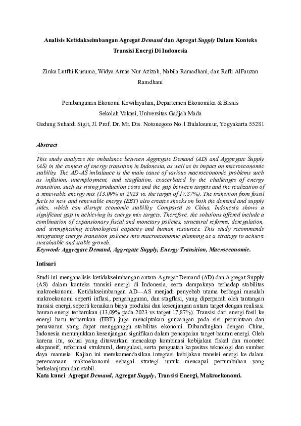 (PDF) Analisis Ketidakseimbangan Agregat Demand dan Agregat Supply Dalam Konteks Transisi Energi ...
