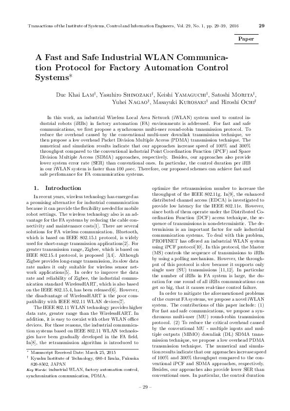 (PDF) A Fast and Safe Industrial WLAN Communication Protocol for ...