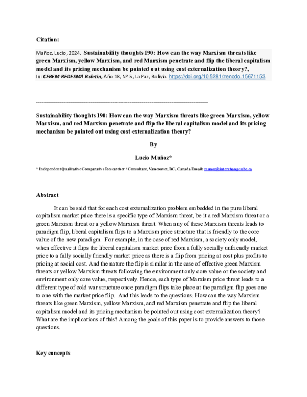 (PDF) Sustainability thoughts 190: How can the way Marxism threats like ...