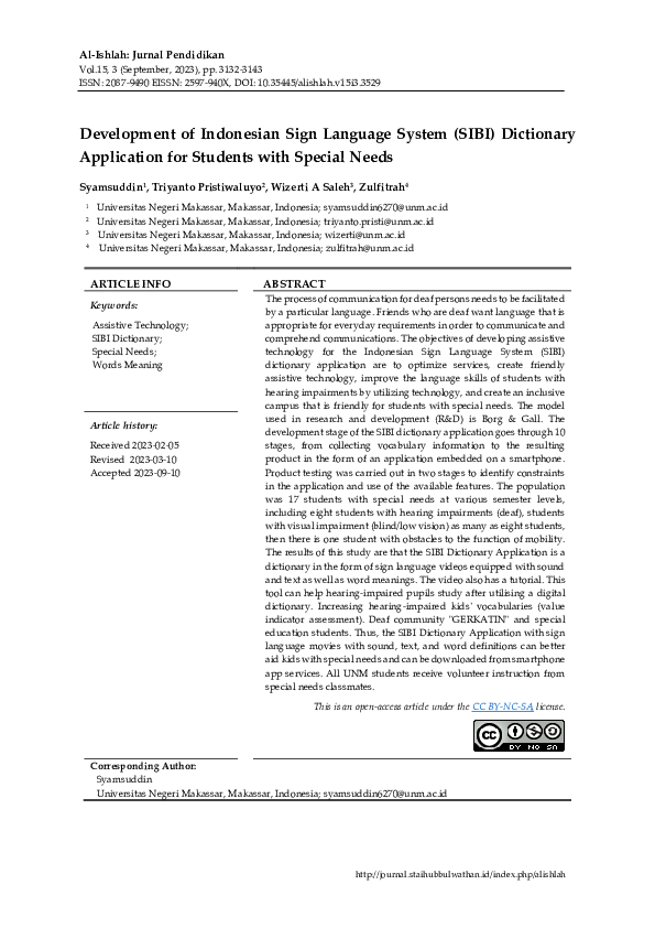 (PDF) Development of Indonesian Sign Language System (SIBI) Dictionary ...
