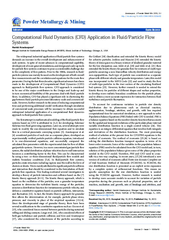 (PDF) Computational Fluid Dynamics (CFD) Application in Fluid/Particle ...