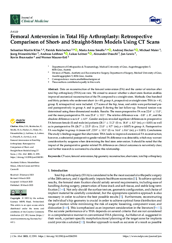 (PDF) Femoral Anteversion in Total Hip Arthroplasty: Retrospective ...