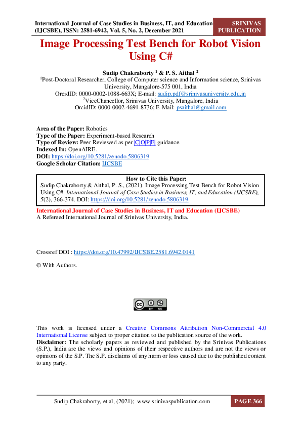 (PDF) Image Processing Test Bench for Robot Vision Using C#