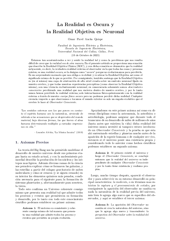 (PDF) La Realidad es Oscura y la Realidad Objetiva es Cerebral (V1.4)