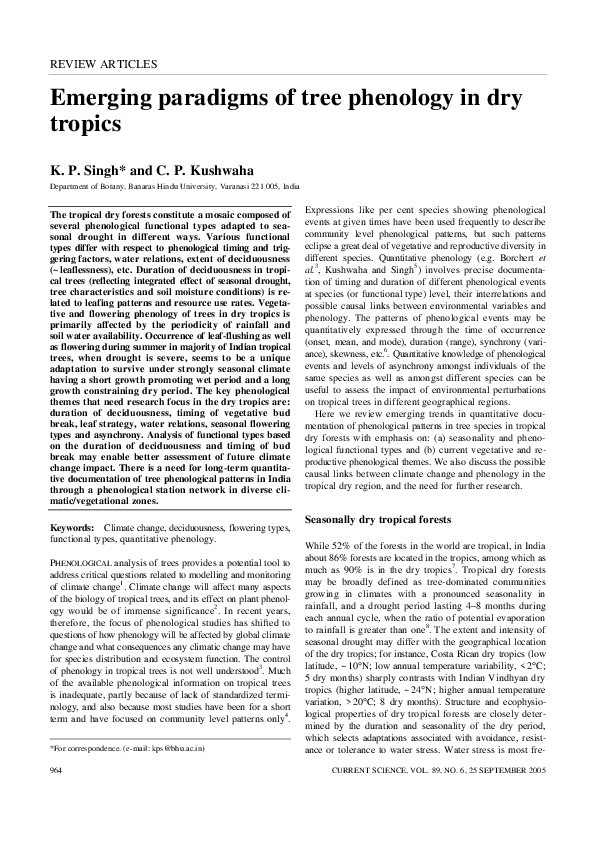 (PDF) Emerging paradigms of tree phenology in dry tropics