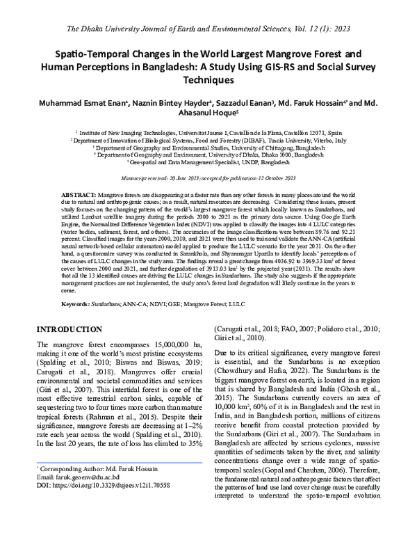 (PDF) Spatio-Temporal Changes in the World Largest Mangrove Forest and ...