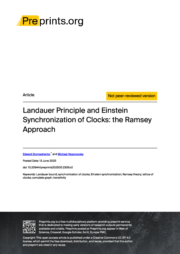 (PDF) Landauer Principle and Einstein Synchronization of Clocks: the Ramsey Approach