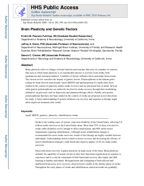 (PDF) Brain Plasticity and Genetic Factors
