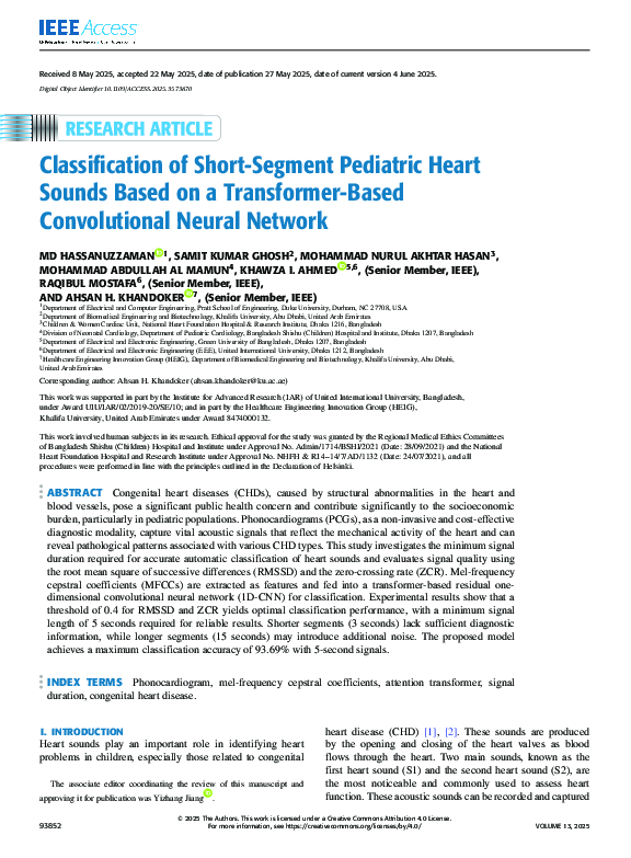 (PDF) Classification of Short-Segment Pediatric Heart Sounds Based on a Transformer-Based ...