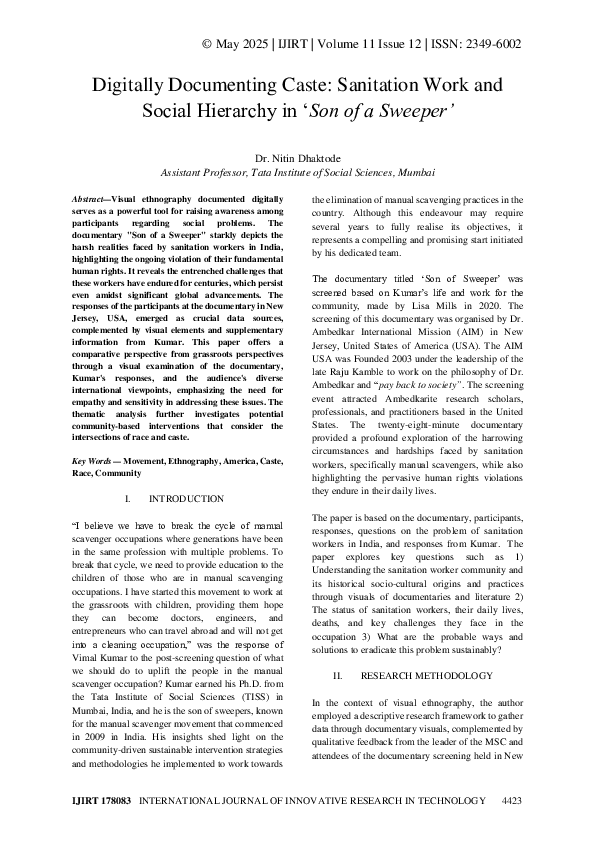 (PDF) Digitally Documenting Caste Sanitation Work and Social Hierarchy ...