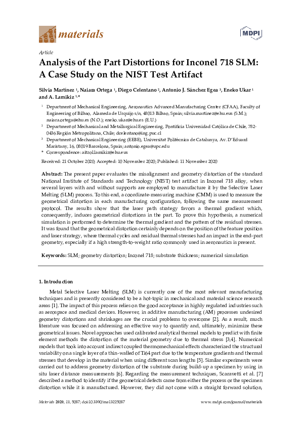 (PDF) Analysis of the Part Distortions for Inconel 718 SLM: A Case ...