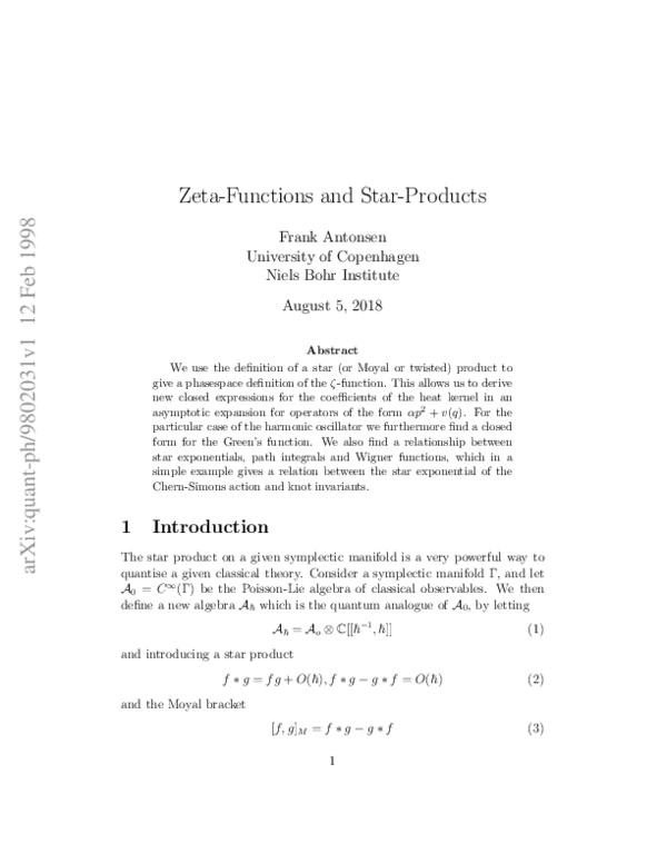 (PDF) Zeta-Functions and Star-Products