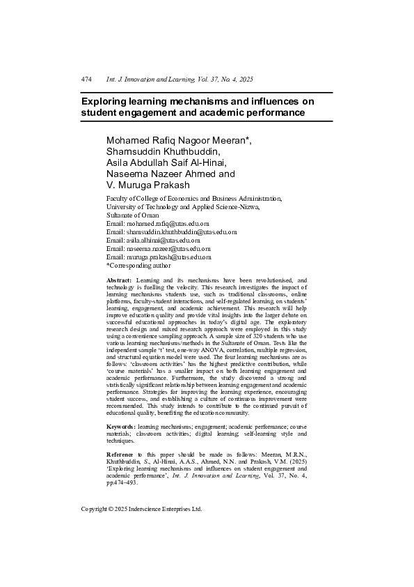 (PDF) Exploring learning mechanisms and influences on student ...