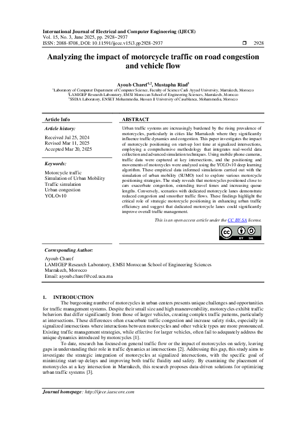 (PDF) Analyzing the impact of motorcycle traffic on road congestion and ...