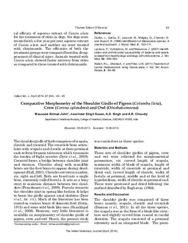 (PDF) Comparative Morphometry of the Shoulder Girdle of Pigeon (Columba ...