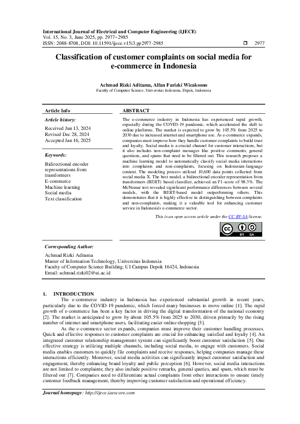 (PDF) Classification of customer complaints on social media for e ...