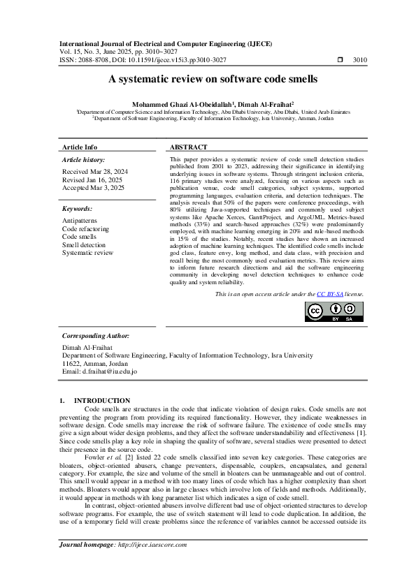 (PDF) A systematic review on software code smells
