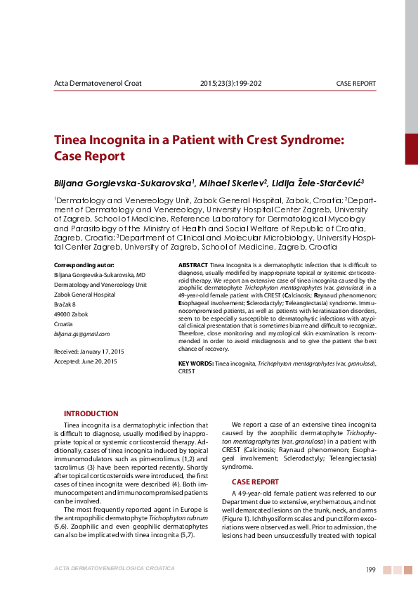 (PDF) Tinea Incognita in a Patient with Crest Syndrome: Case Report